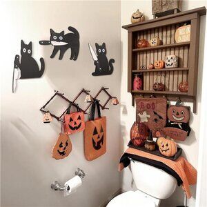 Holiday | Black Cat Halloween Wall Decorations Set Of 3 Spooky Wooden ...